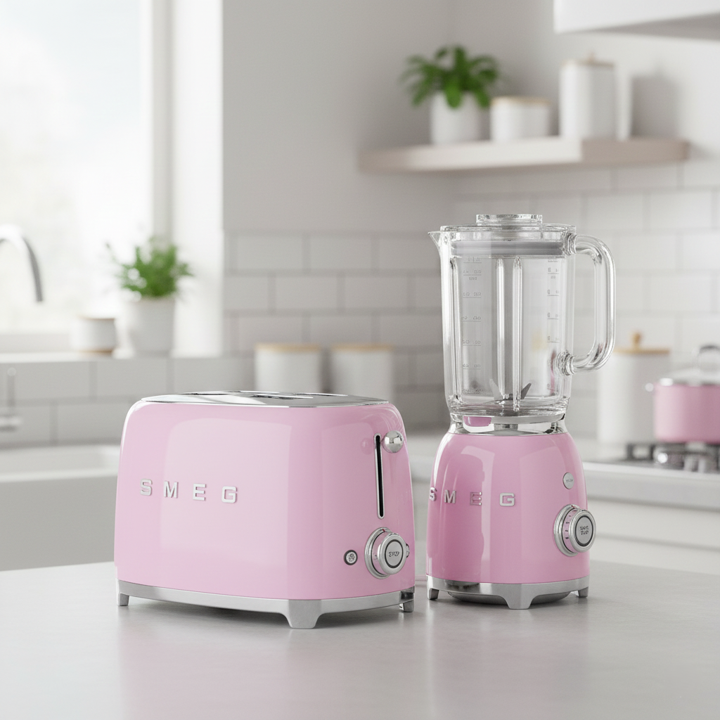 Pink SMEG Kitchen Set (4-Slice Toaster, Jug Blender)